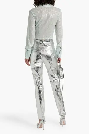 ROTATE BY BIRGER CHRISTENSEN Metallic Croc-effect Slim-leg Pants