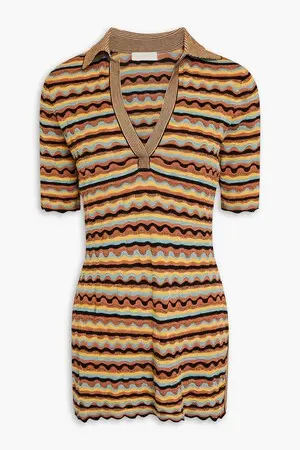 Ulla Johnson Felix Metallic Crochet-knit Silk-blend Polo Top