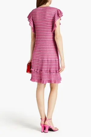 Red Valentino Ruffled Striped Ribbed-knit Mini Dress