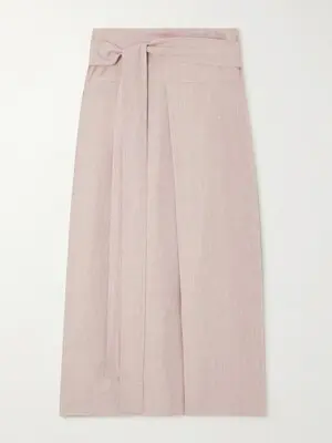 Loro Piana Belted Linen, Wool And Silk-blend Midi Skirt