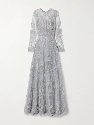 Naeem Khan Embroidered Sequin-embellished Tulle Gown