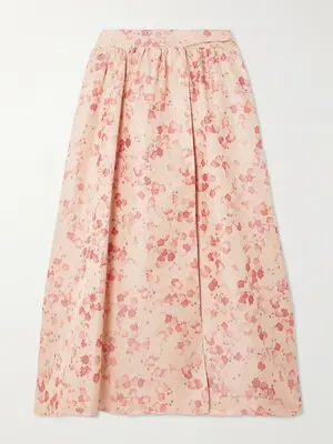 Loro Piana Leah Floral Silk-jacquard Wrap Skirt - Pink