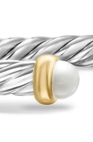 David Yurman Cable Flex Cuff Bracelet - Sterling Silver/ Gold/ Pearl