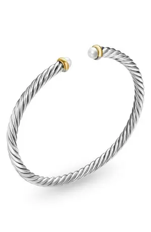 David Yurman Cable Flex Cuff Bracelet - Sterling Silver/ Gold/ Pearl