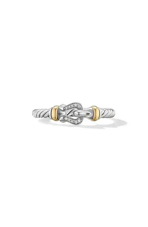 David Yurman Petite Buckle Diamond Ring - Sterling Silver/gold