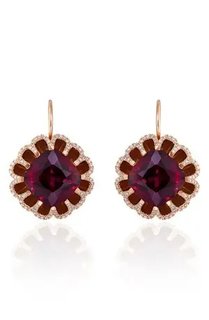 MINDI MOND Rhodolite Garnet And Diamond Drop Earrings