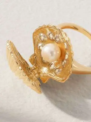 Mateo Lady Venus Diamond And Pearl 14-karat Ring