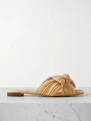 LOEFFLER RANDALL Daphne Bow-embellished Raffia Slides - Neutrals