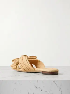LOEFFLER RANDALL Daphne Bow-embellished Raffia Slides - Neutrals