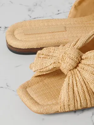 LOEFFLER RANDALL Daphne Bow-embellished Raffia Slides - Neutrals
