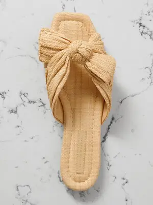 LOEFFLER RANDALL Daphne Bow-embellished Raffia Slides - Neutrals