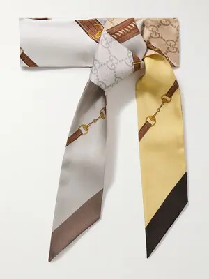 Gucci Printed Silk-jacquard Scarf - Neutrals