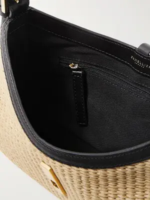 DEMELLIER Tokyo Leather-trimmed Raffia Shoulder Bag