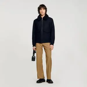 Sandro Wool Broadcloth Aviator Jacket