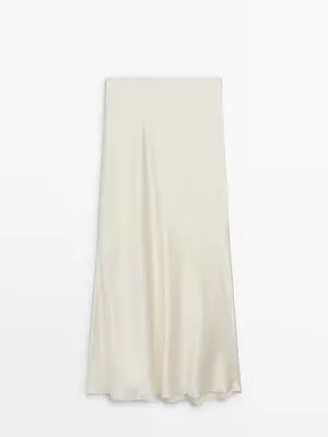 Massimo Dutti Massimo Dutti Long Satin Bias-Cut Skirt - Studio - Beige