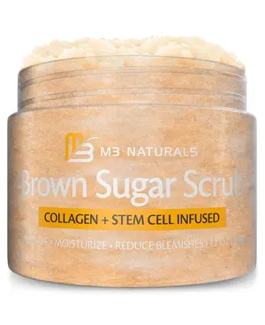 M3 NATURALS M3 Brown Sugar Body Scrub With Collagen Stem Cell Exfoliating Body Scrubber Face Cleanser Fight Skin Care Appearance Cellulite Fine Line Stretch Mark - Natural