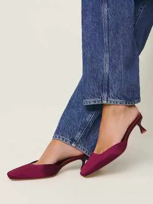 REFORMATION Daniela Kitten Mule - Dark Cherry Satin