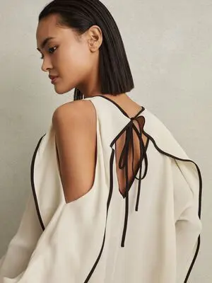 REISS Daria Ruffle Detail Cut-out Blouse - White