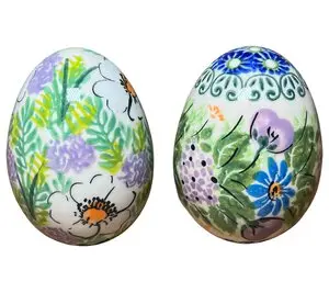 LIDIA'S POLISH POTTERY Set Of Two Small Egg Fig Rines - One-color