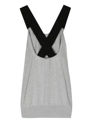 Plan C Crossover-straps Fine-knit Top - Grey