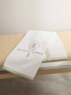 Brunello Cucinelli Linen-trimmed Embroidered Cotton-terry Towel