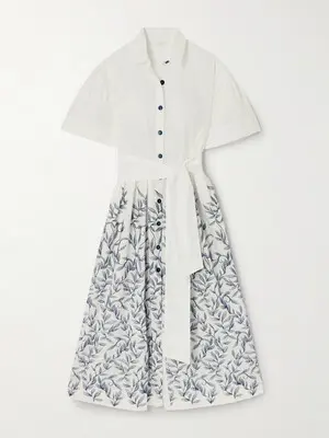 Loretta Caponi Zoe Embroidered Cotton-poplin Midi Shirt Dress