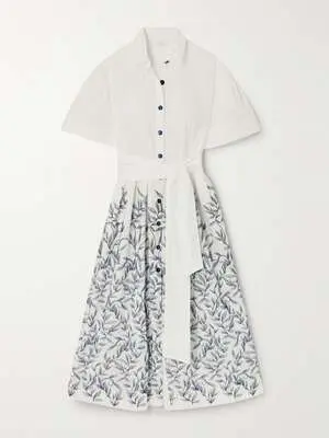 Loretta Caponi Zoe Embroidered Cotton-poplin Midi Shirt Dress