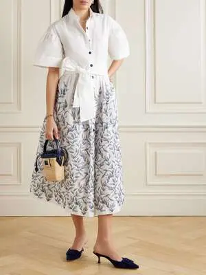 Loretta Caponi Zoe Embroidered Cotton-poplin Midi Shirt Dress