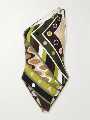 Emilio Pucci One-Shoulder Printed Swimsuit Green