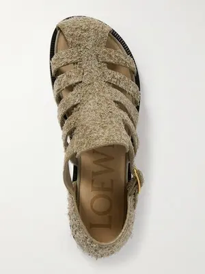 Loewe Campo Cutout Brushed-suede Sandals - Neutrals