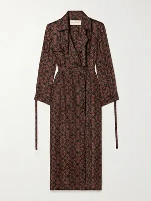 Dries Van Noten Belted Printed Silk Trench Coat