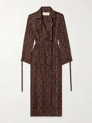 Dries Van Noten Belted Printed Silk Trench Coat