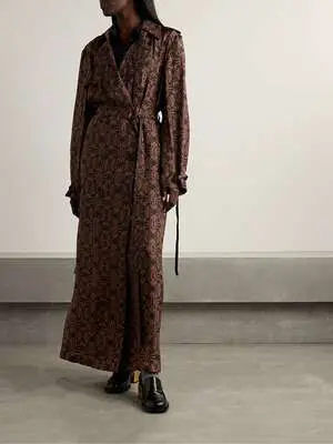 Dries Van Noten Belted Printed Silk Trench Coat