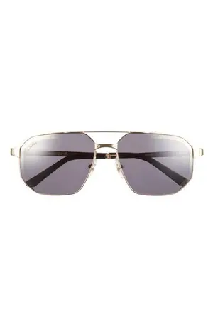 CARTIER 60mm Polarized Pilot Sunglasses - Gold2