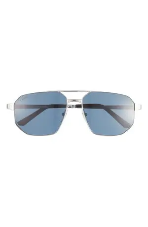 Cartier 60mm Polarized Pilot Sunglasses Silver