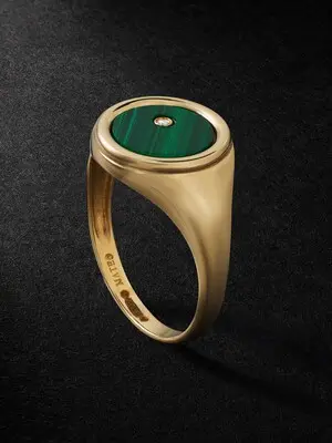 Mateo Malachite And Diamond Signet Ring