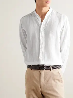 Canali Grandad-collar Linen-gauze Shirt