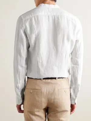 Canali Grandad-collar Linen-gauze Shirt