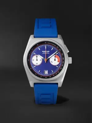 BAMFORD WATCH DEPARTMENT B347 Automatic Chronograph 41.5mm Titanium And Rubber Watch - Blue