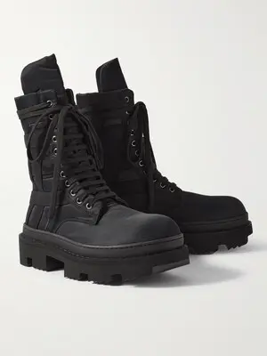Rick Owens Army Megatooth Canvas And Shell Lace-Up Boots In Black