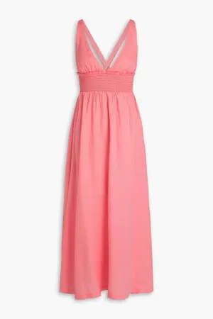 Heidi Klein Lake Garda Smocked Linen Maxi Dress