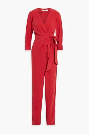 Max Mara Max Mara Wrap-Effect Belted Silk Jumpsuit Red