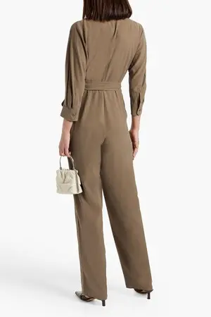 Max Mara Wrap-effect Belted Silk Jumpsuit - Taupe