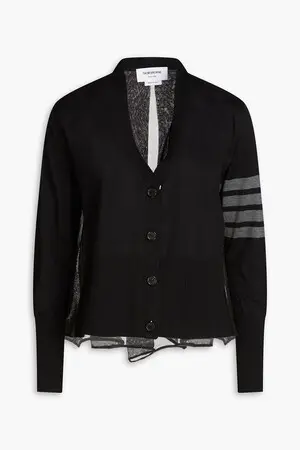 Thom Browne Striped Burnout Silk-blend Cardigan - Black