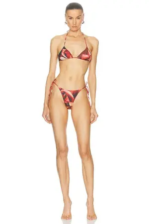 JEAN PAUL GAULTIER Jean Paul Gaultier Roses Bikini Set Green  Red  & Blue