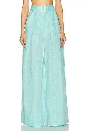 Matthew Bruch Wide Leg Pleated Pant In Teal