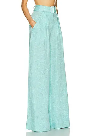 Matthew Bruch Wide Leg Pleated Pant In Teal