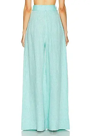 Matthew Bruch Wide Leg Pleated Pant In Teal