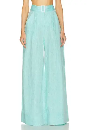 Matthew Bruch Wide Leg Pleated Pant In Teal