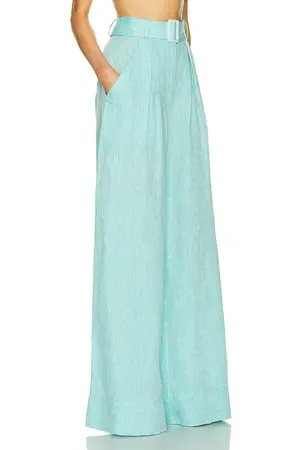 Matthew Bruch Wide Leg Pleated Pant In Teal